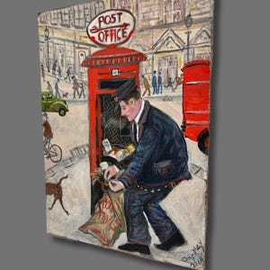 London Postman, England Painting, Funny Dog Art, Hallway Art,,whimsical ...