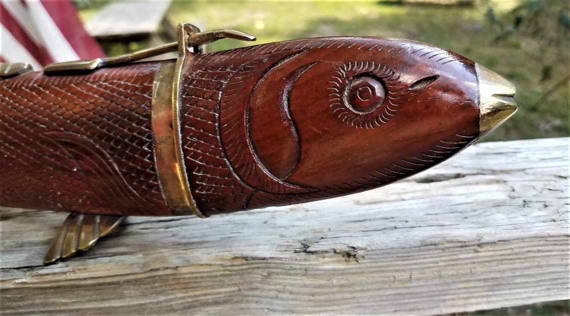 Vintage Wood and Brass Fish Carved Cutlery Set Fork Knife - Etsy