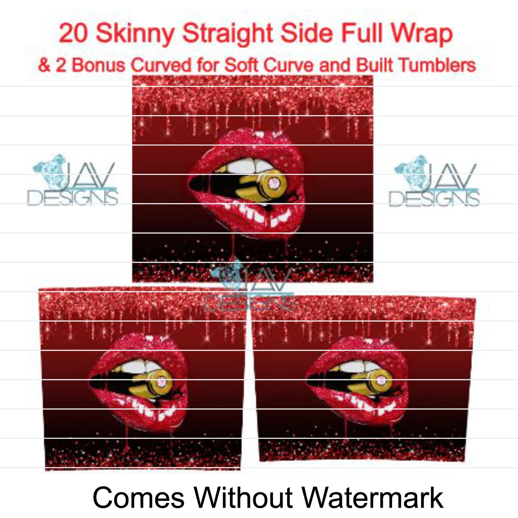 Glitter Drips Lips Bullet 20oz Skinny Full Wrap Digital - Etsy