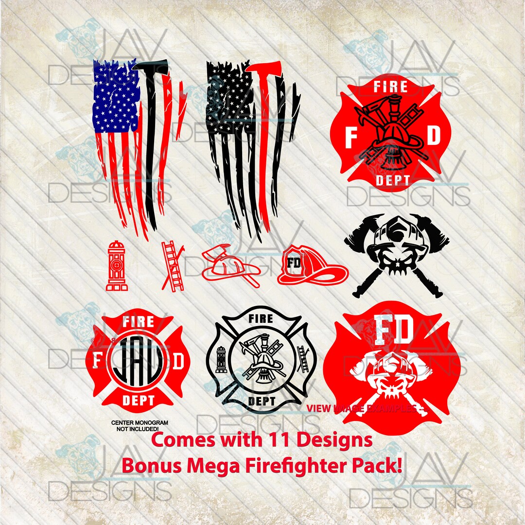 Fireman Firefighter SVG Fire Design Mega Pack - Ai - Dxf - Eps - Pdf ...