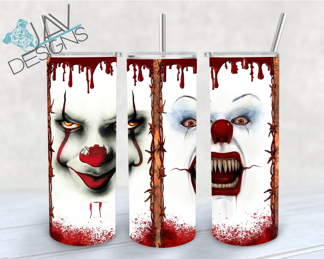 IT Pennywise 2 Face Clown Wrap | 20oz Skinny Seamless Full Tumbler Wrap ...