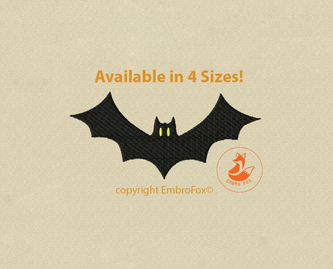 Halloween Bat Embroidery Design - Comes With 4 Sizes - (downloadable ...
