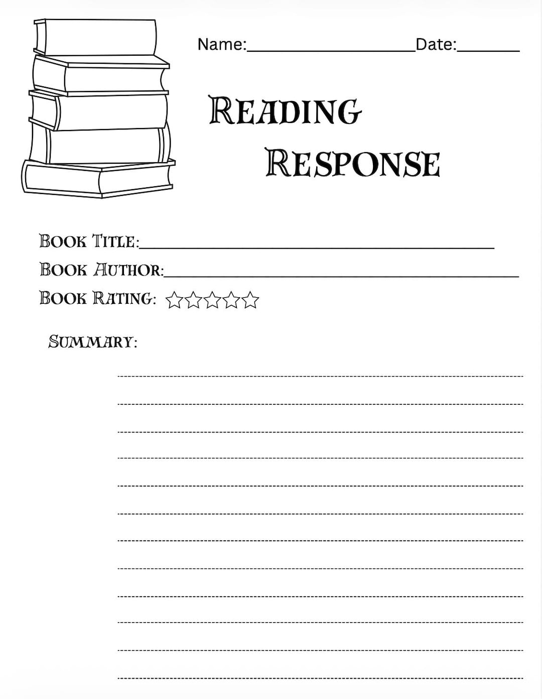 Reading Log and Reading Response Page (elementary) - Etsy