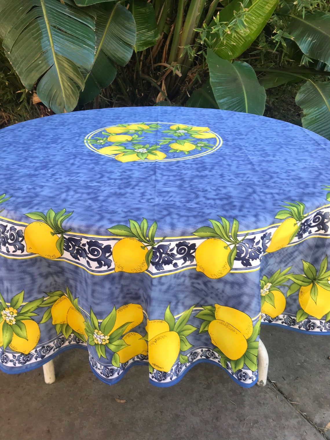 French Provence 70 inch Round Polyester Tablecloth (blue and Yellow ...