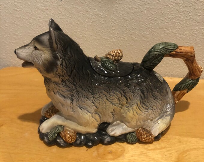 1993 Fitz and Floyd Omnibus Wolf Teapot. Limited Edition! Hand Painted ...