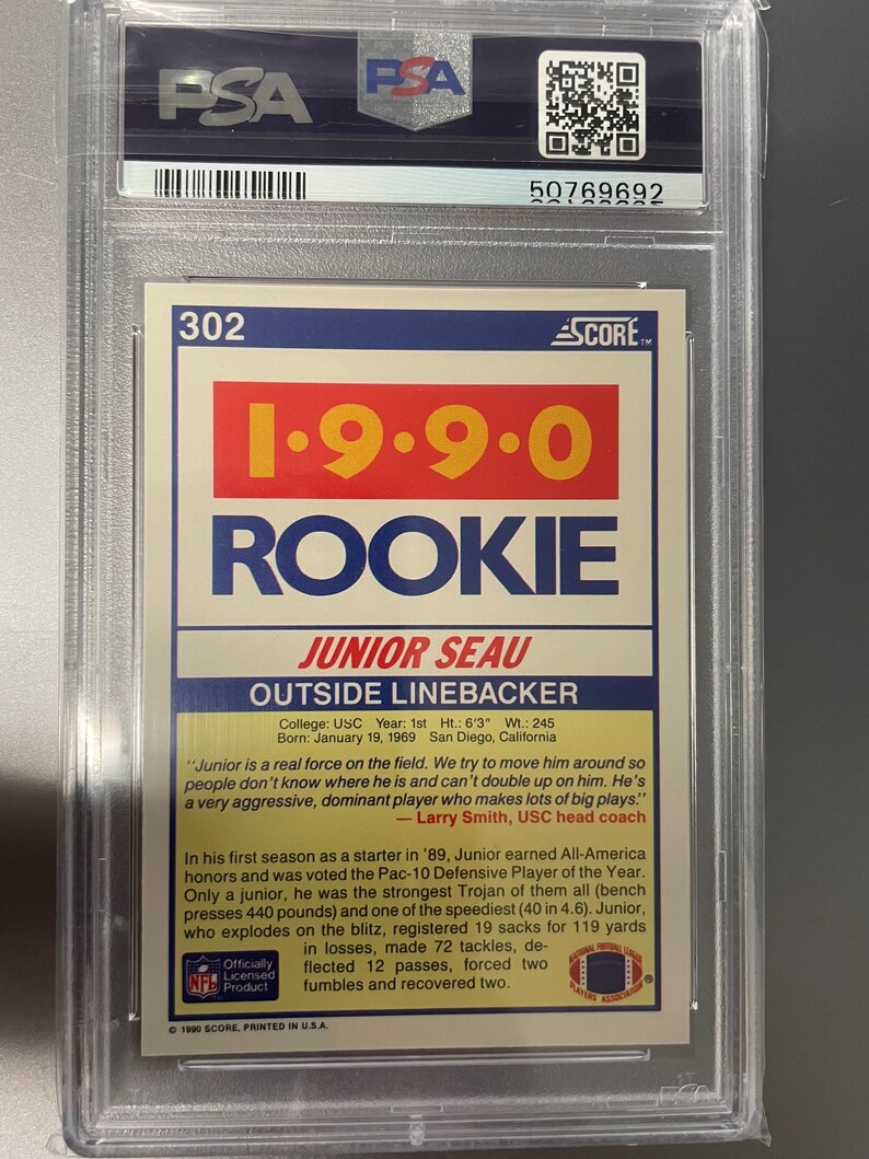 1990 Score Rookie Card 302 Junior Seau Chargers Patriots PSA - Etsy