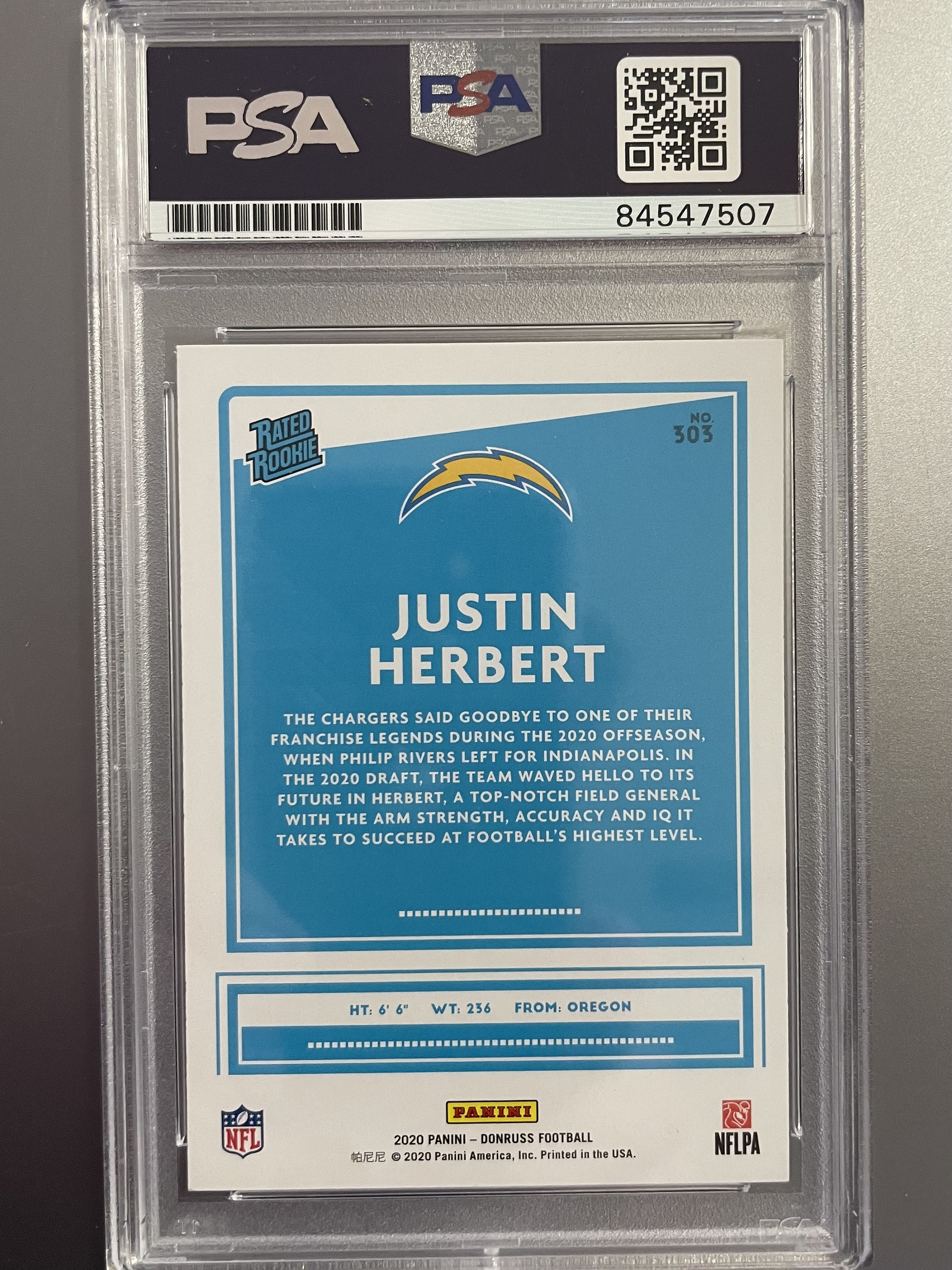 2020 Justin Herbert Signed Rookie Card: Donruss Blue Press Proof, PSA ...