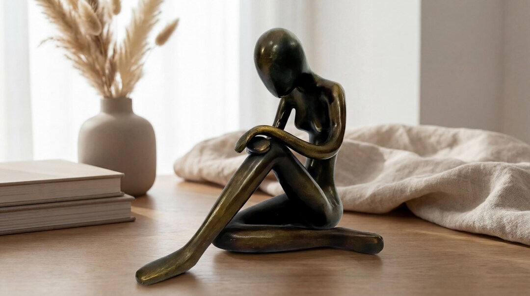 Modern Bronze Thinker Sculpture 5.5 Inch, Handmade Desk Decor, - Etsy