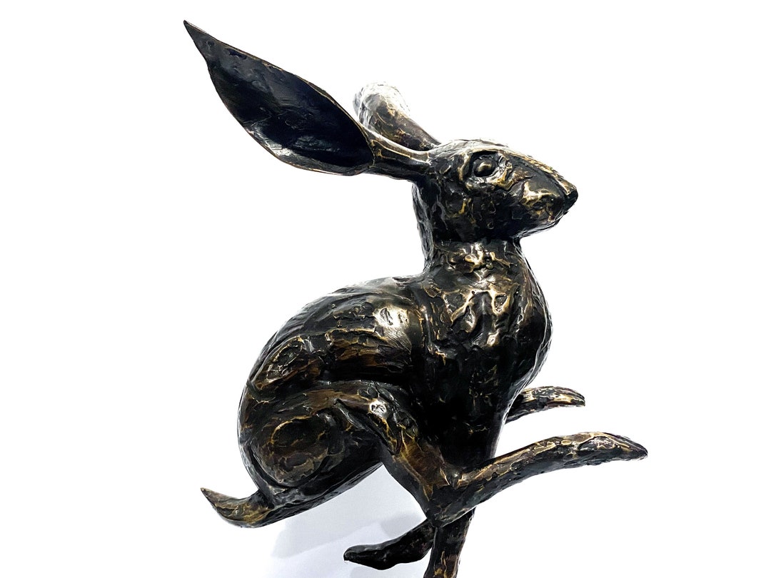 Jumping Rabbit Bronze Sculpture, Christmas Gift, Animal Figurine ...