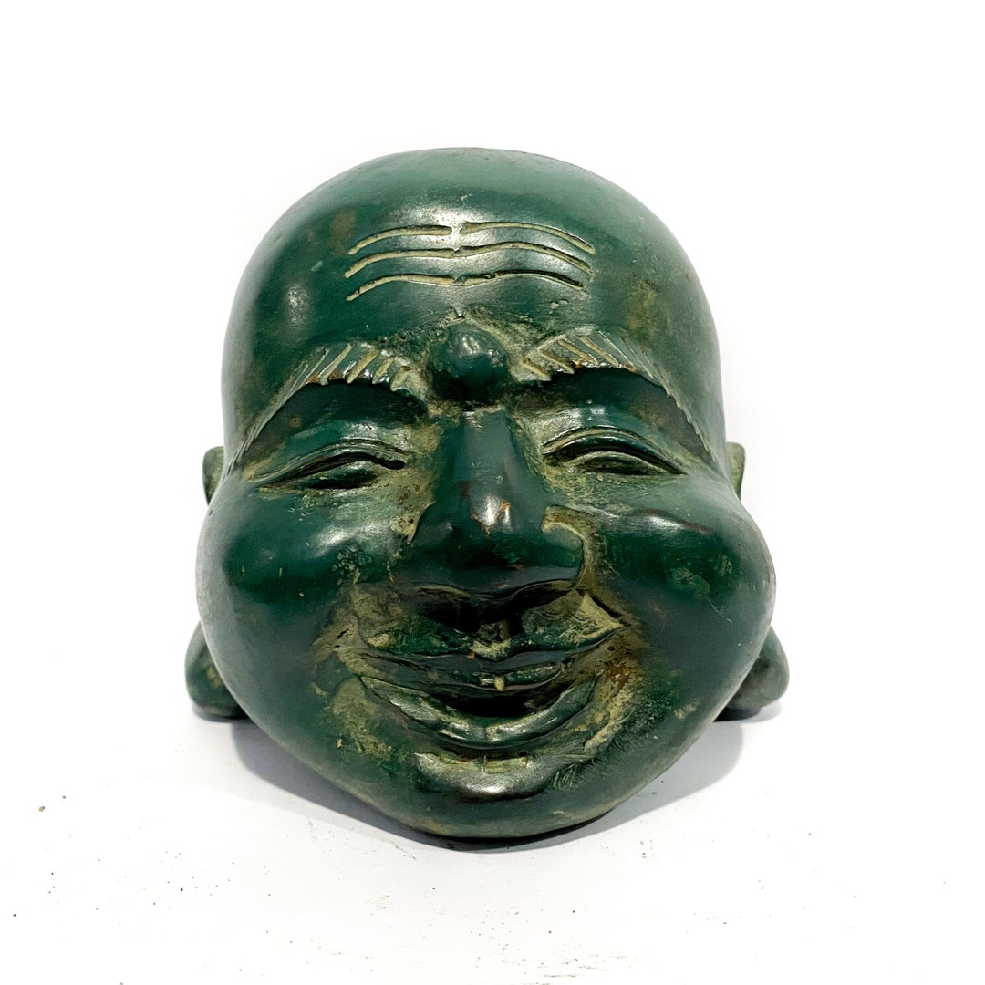 Laughing Buddha Head Statue 5.1", Christmas Gift, Smiling Buddha Bronze ...