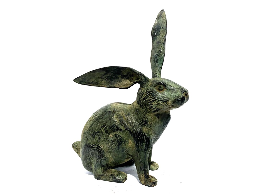 Rabbit Bronze Sculpture, Christmas Gift, Antique Animal Figurine ...