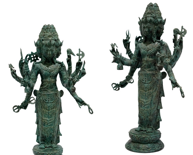 Large Trimurti Statue, Gold Hindu Trinity Sculpture, Brahma Vishnu ...