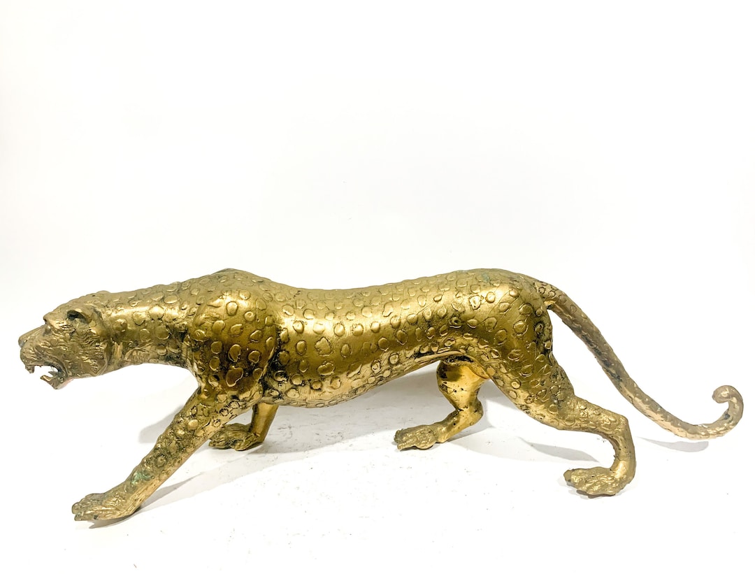 Large Brass Leopard Figurine 17.7, Christmas Gift, Animal Ornament ...