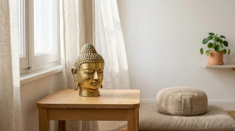 Bronze Buddha Head Statue, Indonesian Art Decor - Etsy