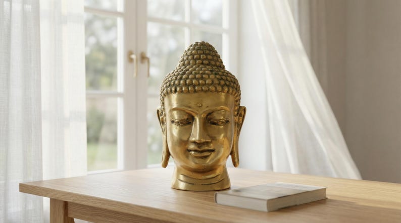 Bronze Buddha Head Statue, Indonesian Art Decor - Etsy