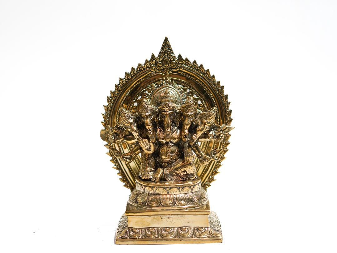 Ganesh Gold Statue, Panchamukhi Ganesha, Christmas Gift, Meditating ...