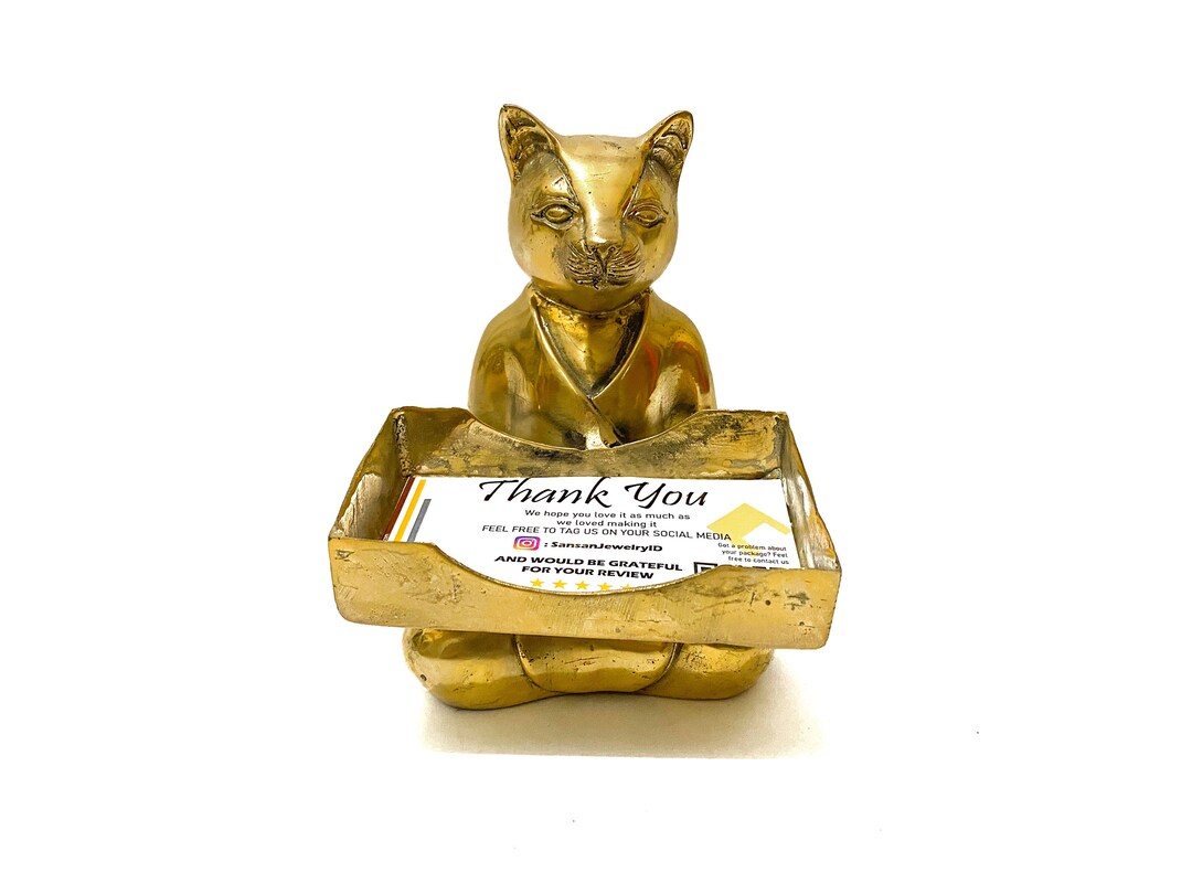 Cat Business Card Holder 4.3 Inchchristmas Giftsolid Brass - Etsy