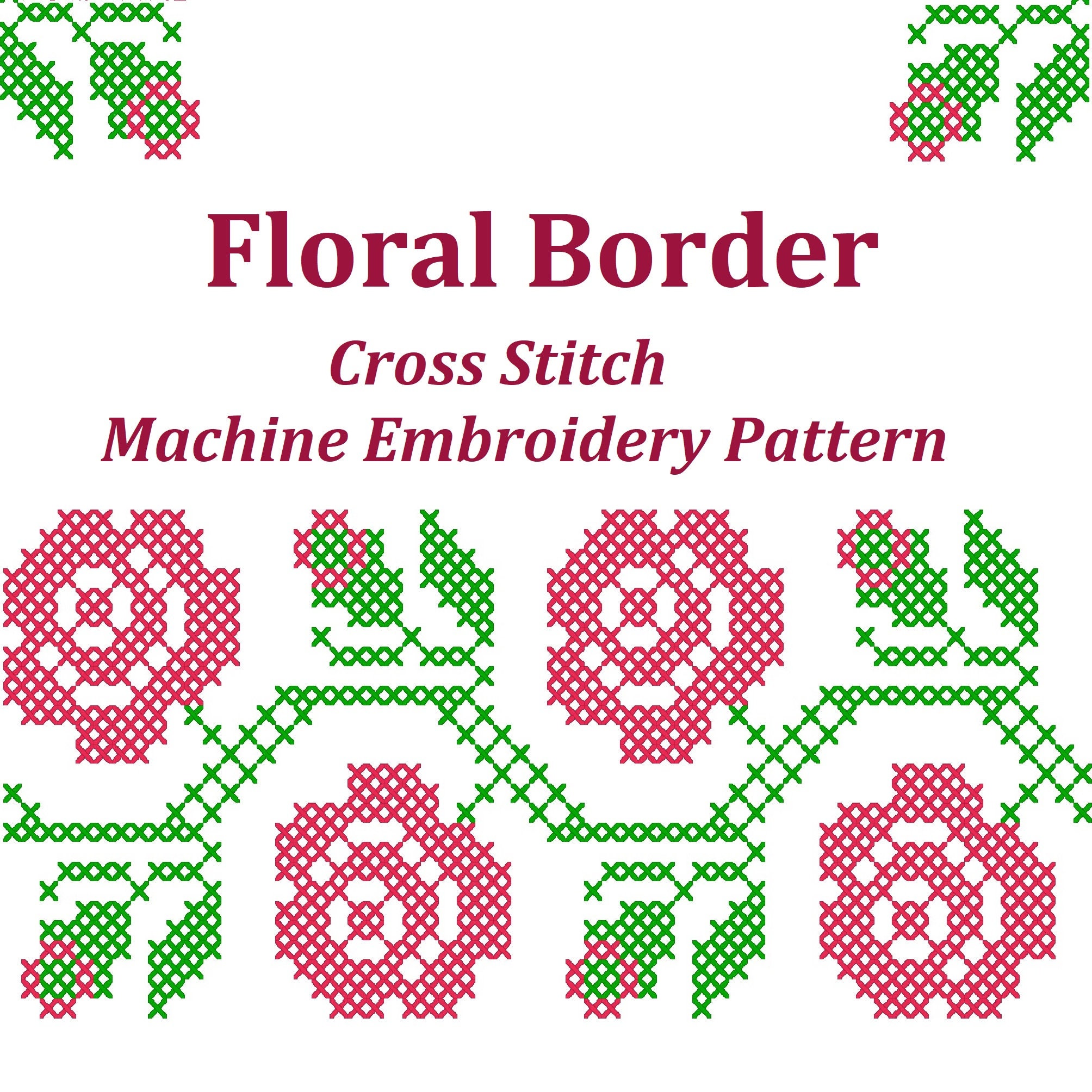 Floral Border Cross Stitch Machine Embroidery Pattern - Etsy