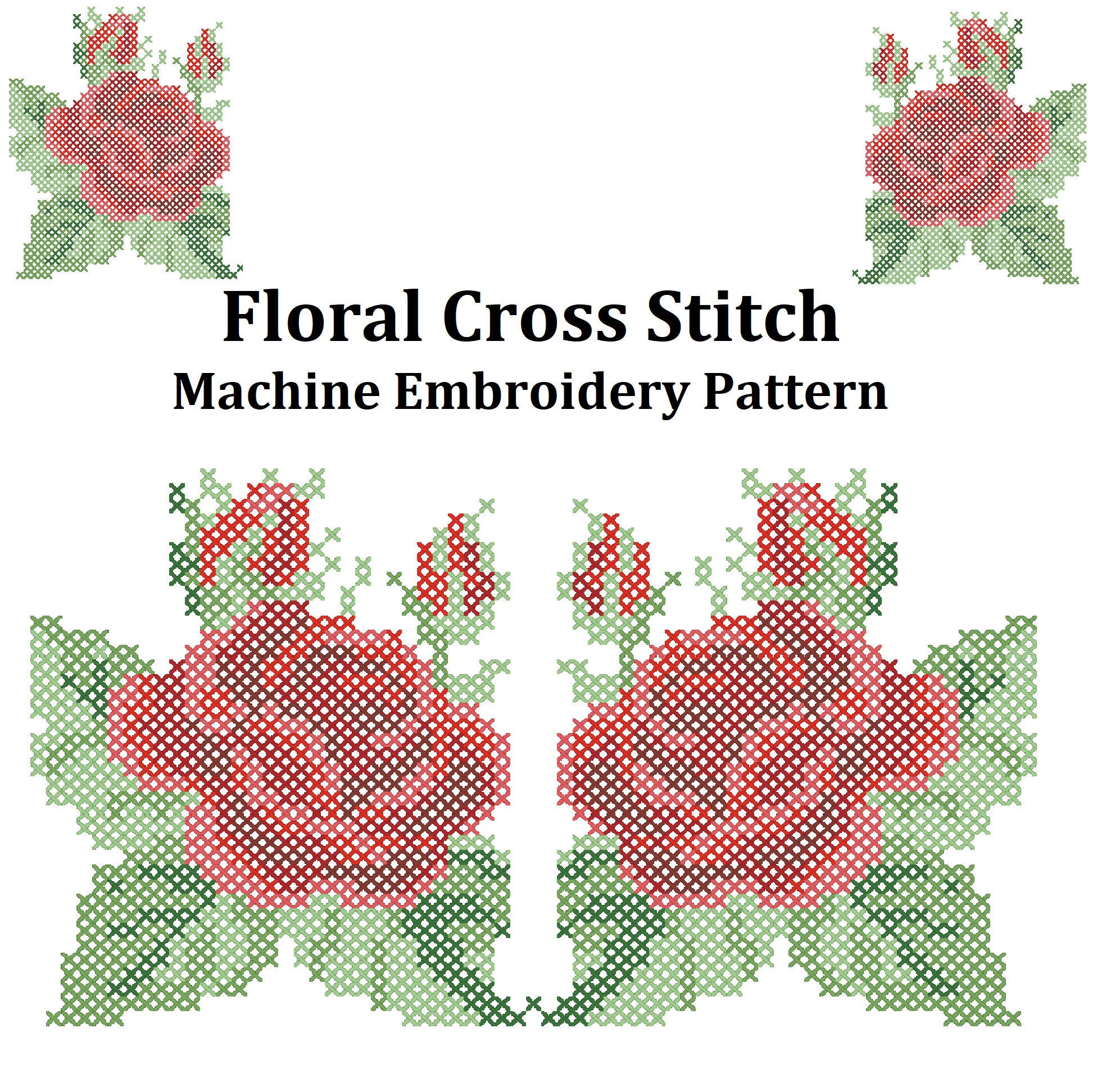 Floral Red Roses Cross Stitch Machine Embroidery Pattern | Etsy