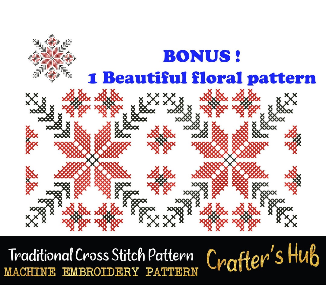 Romanian Floral Motive Cross Stitch Machine Embroidery Pattern - Etsy
