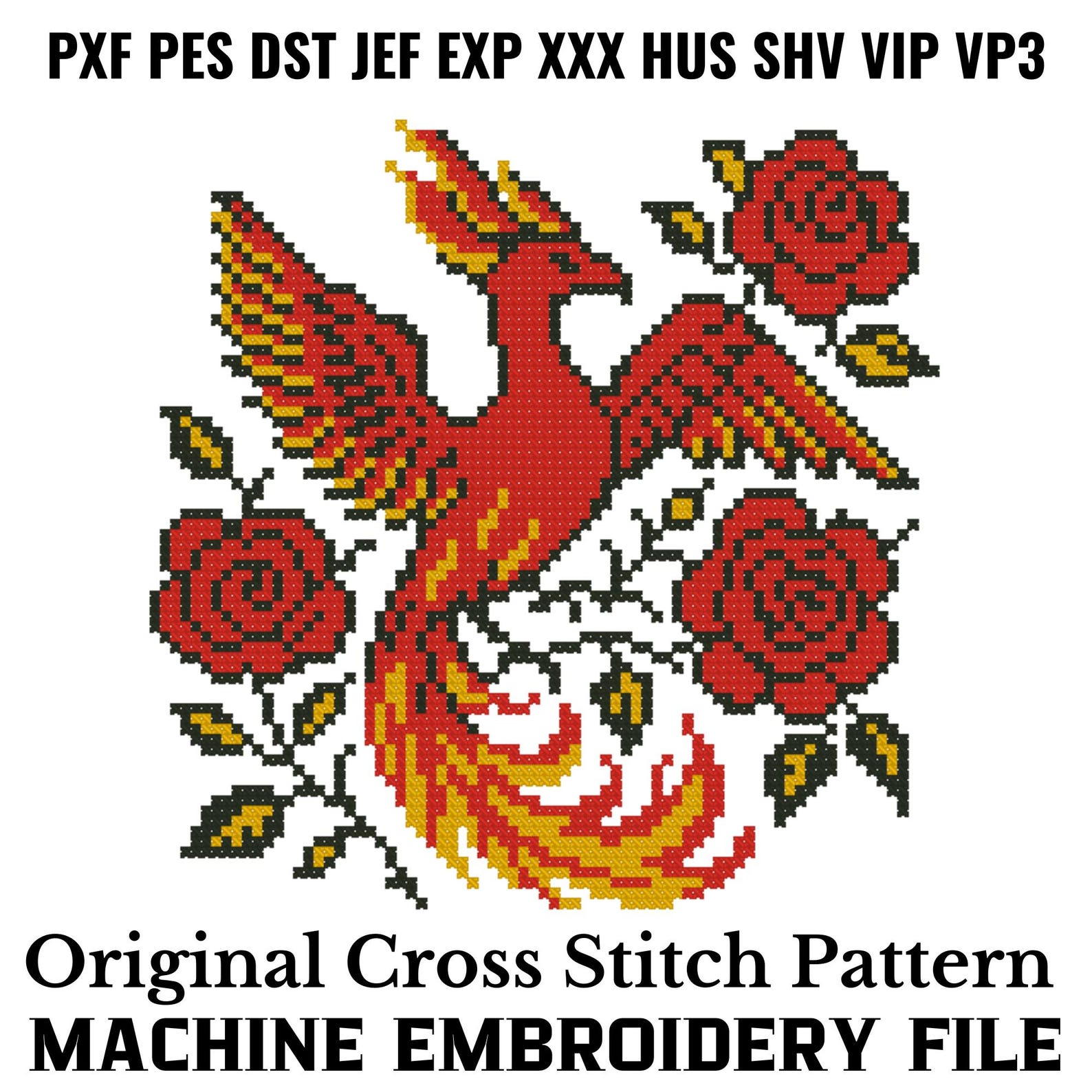 Slavic Phoenix Cross Stitch Border Machine Embroidery Pattern Instant ...