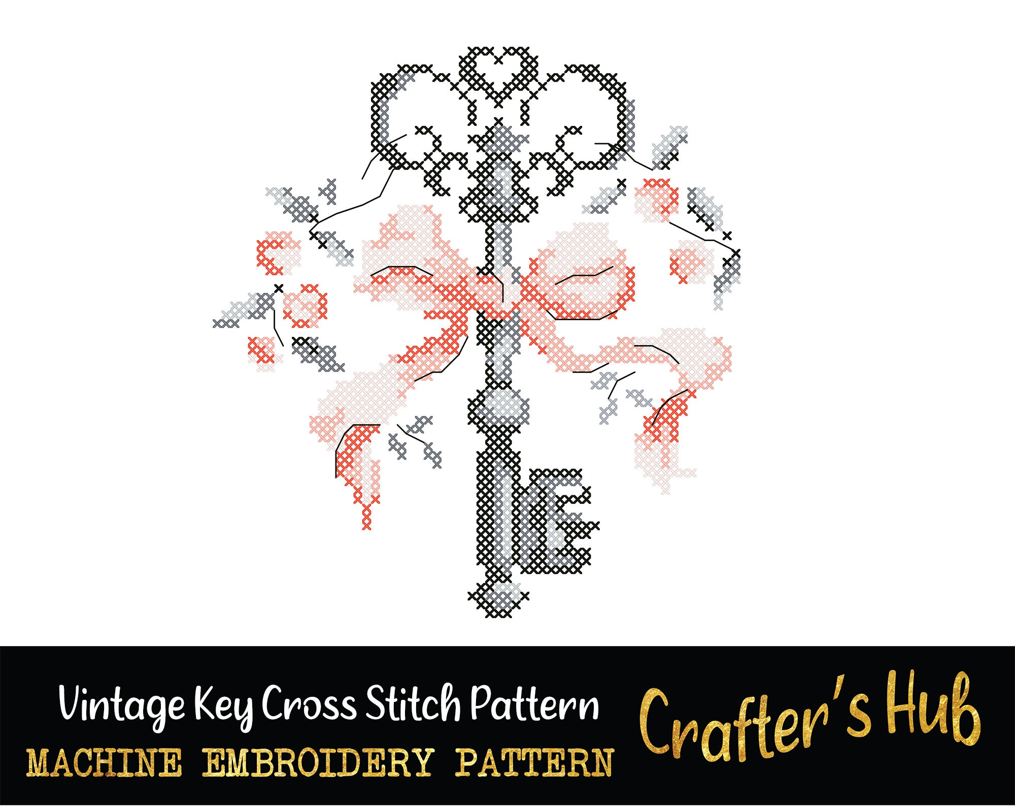 Vintage Key Cross Stitch Machine Embroidery Pattern - Etsy