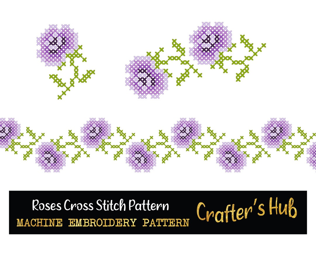 Roses Floral Border Set Cross Stitch Machine Embroidery Pattern - Etsy