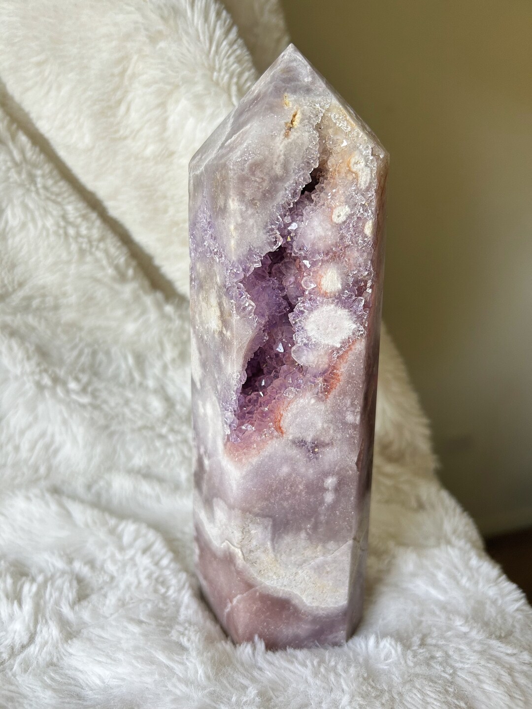Vibrant Lavender Purple Pink Amethyst Quartz Crystal Tower With Druzy ...