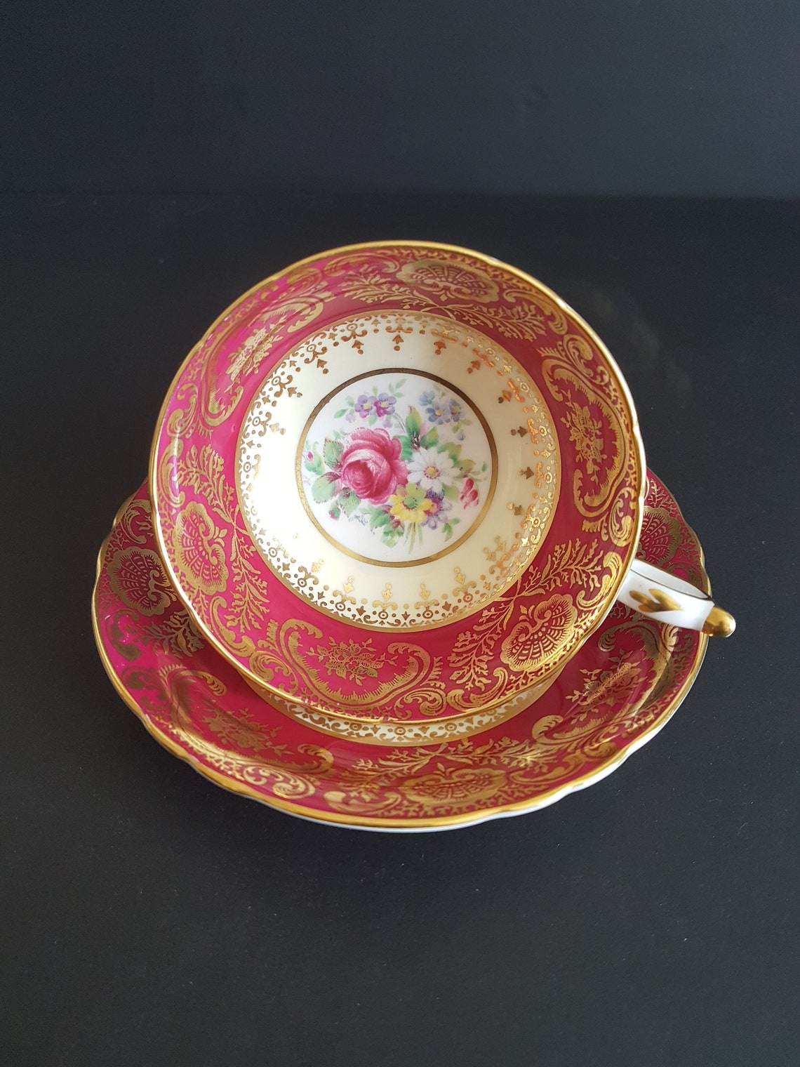 Paragon Teacup, Paragon Tea Cup, Deep Pink Tea Cup and Saucer With ...