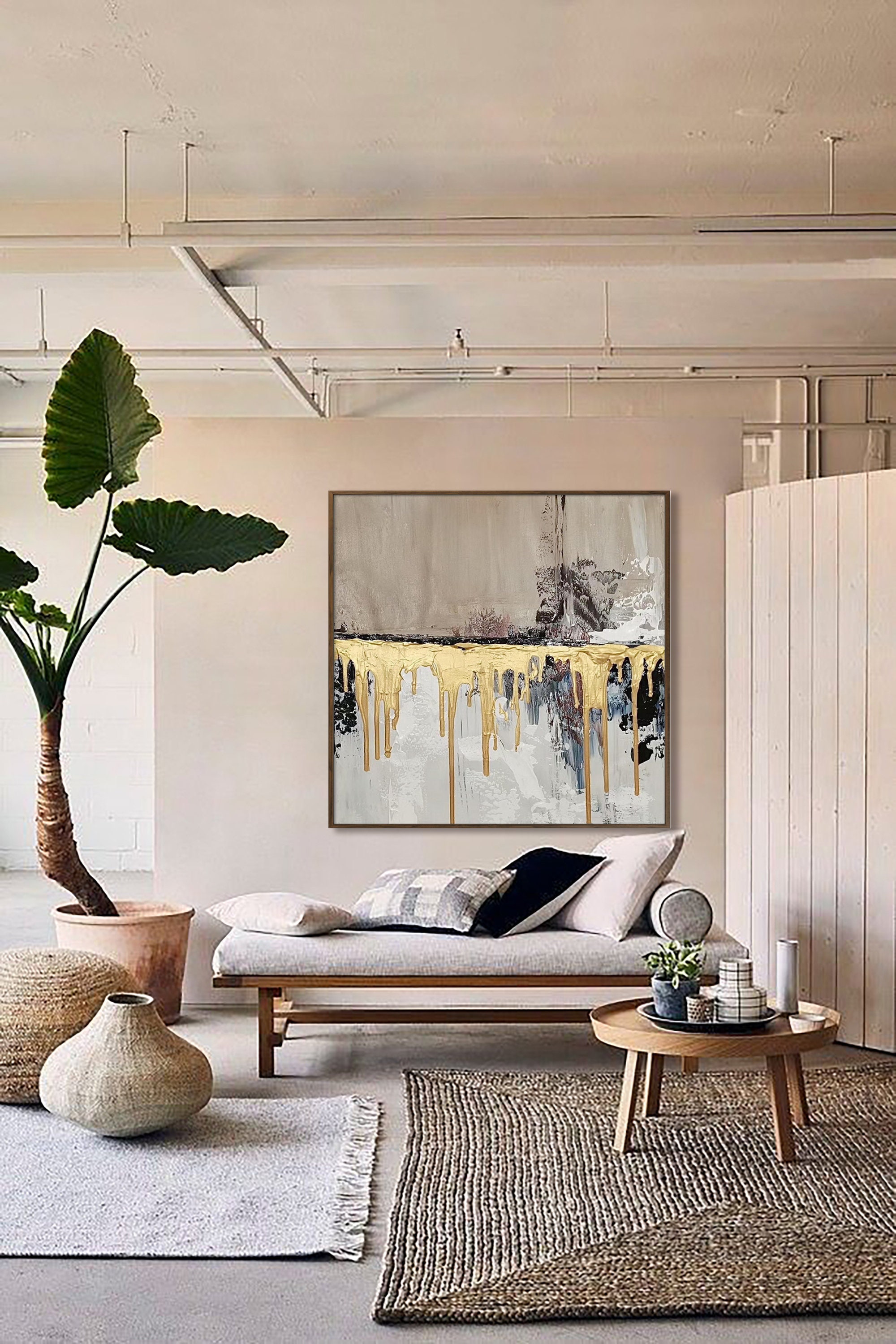 Oversized Abstract Painting, Golden 3D Textured Abstract Painting ...