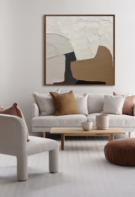 Oversized Abstract Painting Beige 3D Textured Abstraction - Etsy