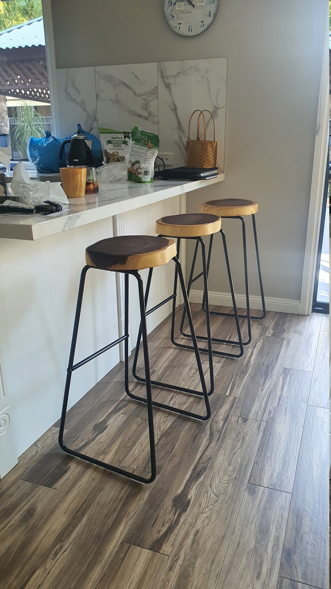 Custom Live Edge Acacia Bar Stool / Vintage Style Barstools Acacia Wood ...