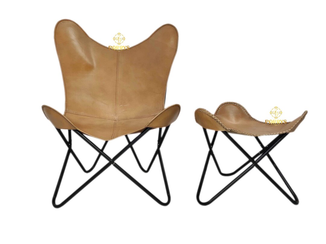 Handmade Buffalo Leather Butterfly Chair & Footstool Set | Boho Lounge ...