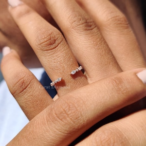 Minimalist Open Gap Wedding Band, 0.17TW Marquise and Round Moissanite ...