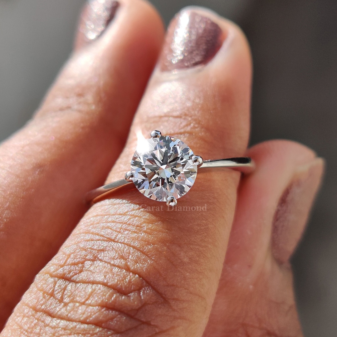 Solitaire Lab Grown Diamond Engagement Ring, 0.50 - 1.0CT Round Lab Created Diamond Ring,compass ...