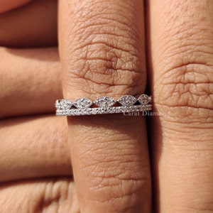 Double Row Pave Band, Marquise Shape Outline Band, Round Cut Lab Grown ...