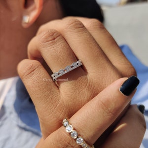 Double Row Pave Band, Marquise Shape Outline Band, Round Cut Lab Grown ...