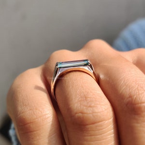 East to West Bar Set Wedding Ring, 1.27 CT Cyan Blue Color Moissanite ...