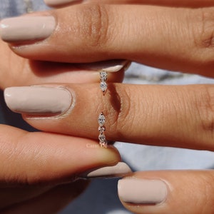 Minimalist Open Gap Wedding Band, 0.17TW Marquise and Round Moissanite ...