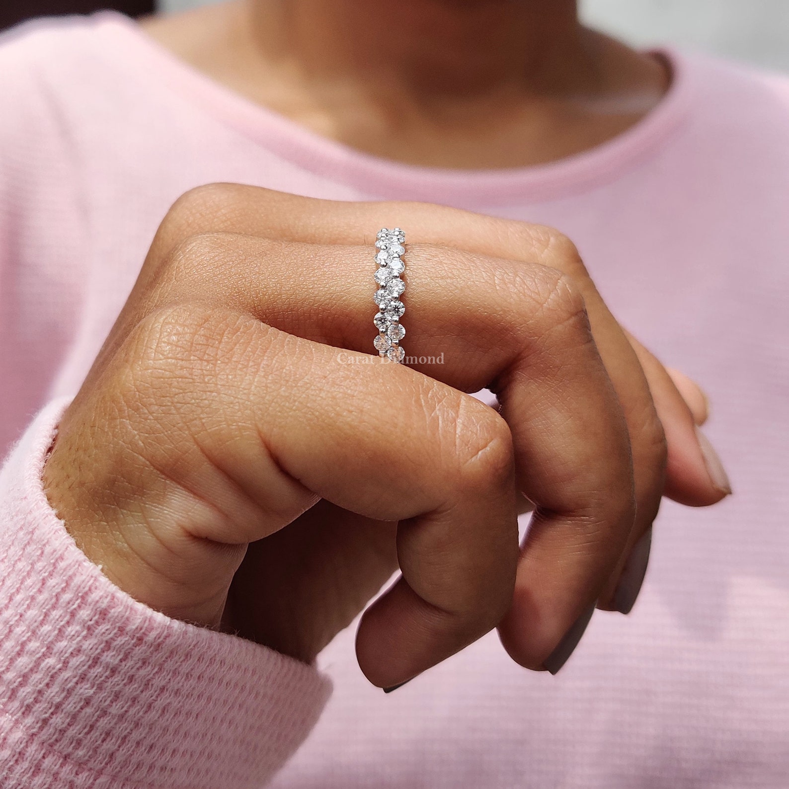 Double Row Eternity Band, 2.00 MM Round Cut Colorless Moissanite ...