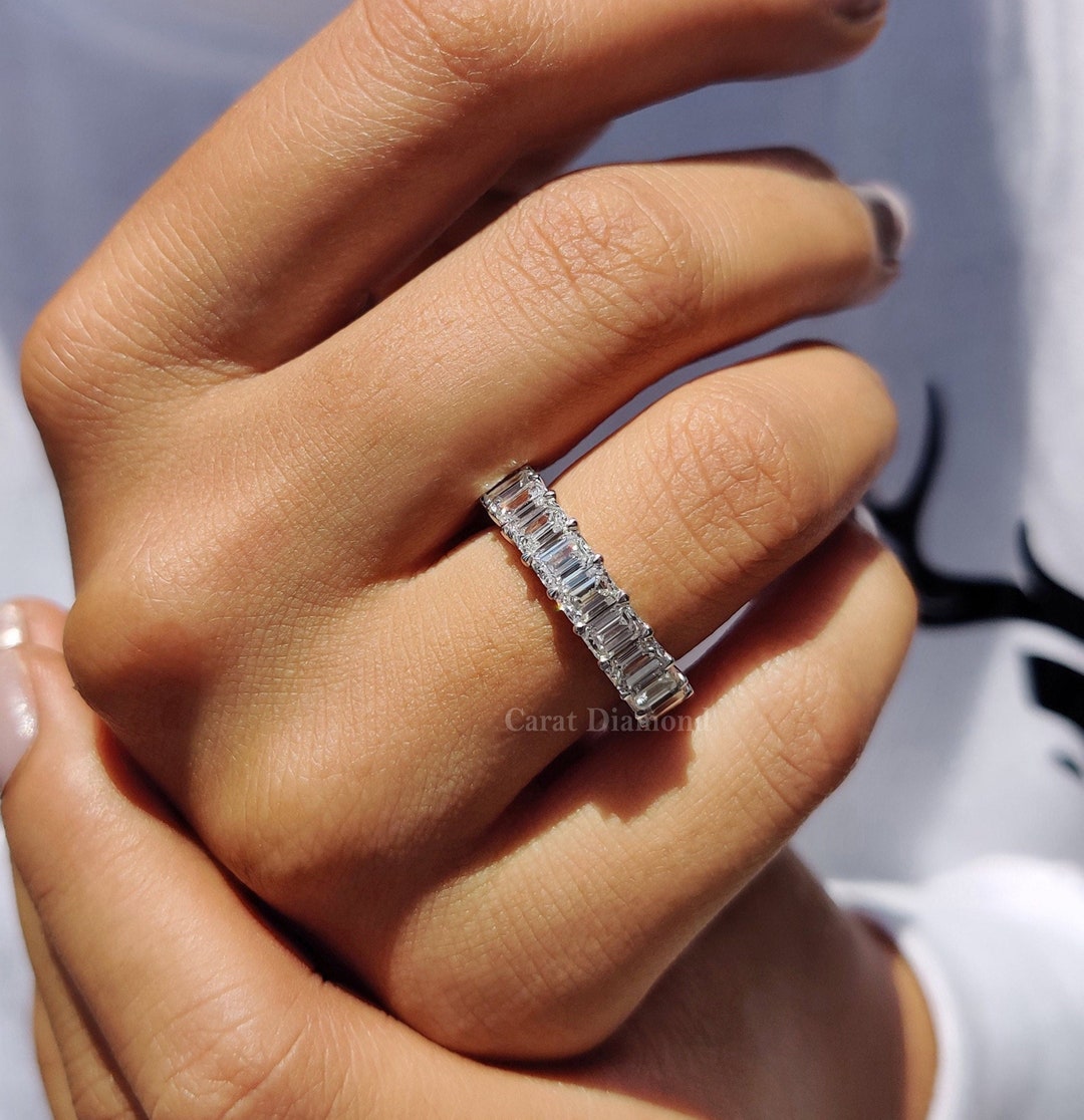 Emerald Cut Lab Grown Diamond Wedding Band, 0.25 CT Each Emerald Cut ...