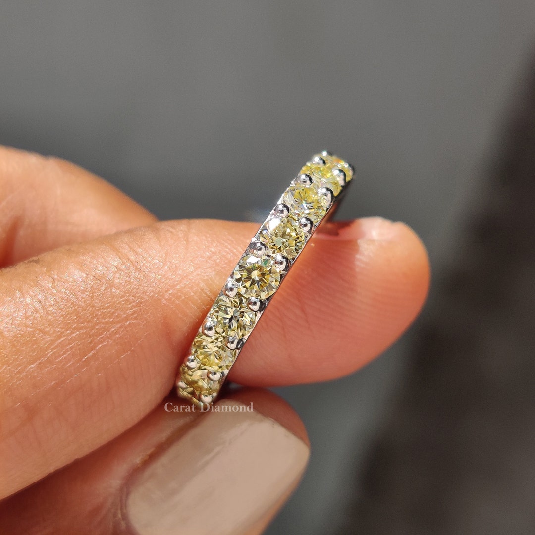 Round Diamond Eternity Band, Canary Yellow Moissanite Full Eternity ...
