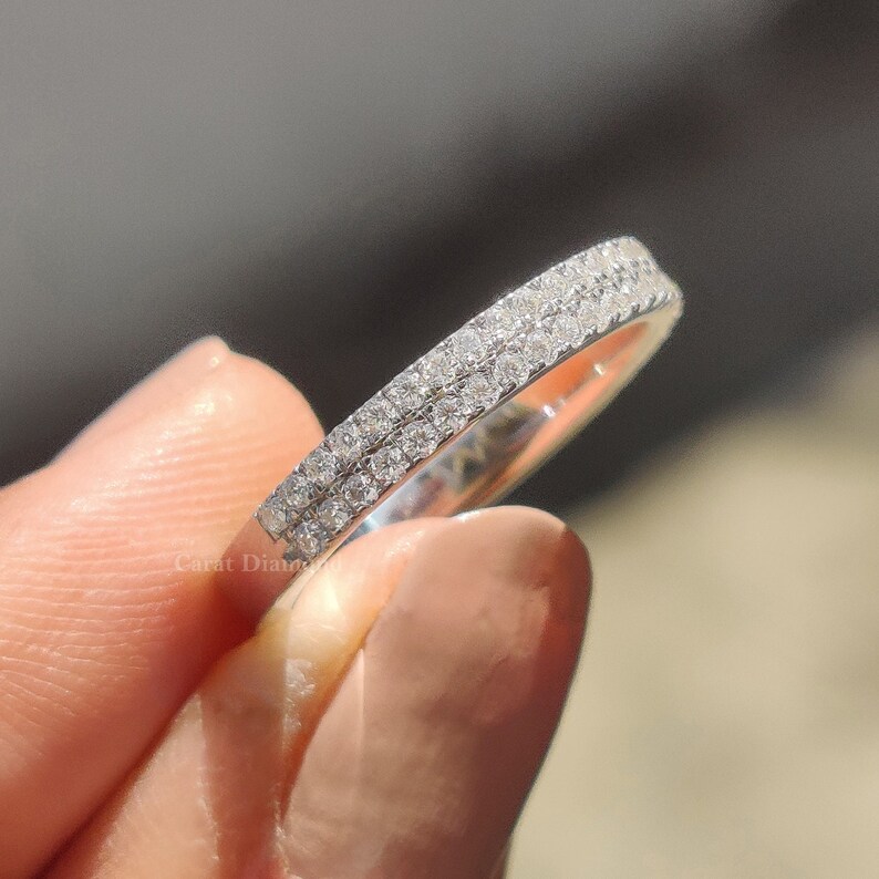 Moissanite Wedding Band Double Row Pave Half Eternity Band - Etsy