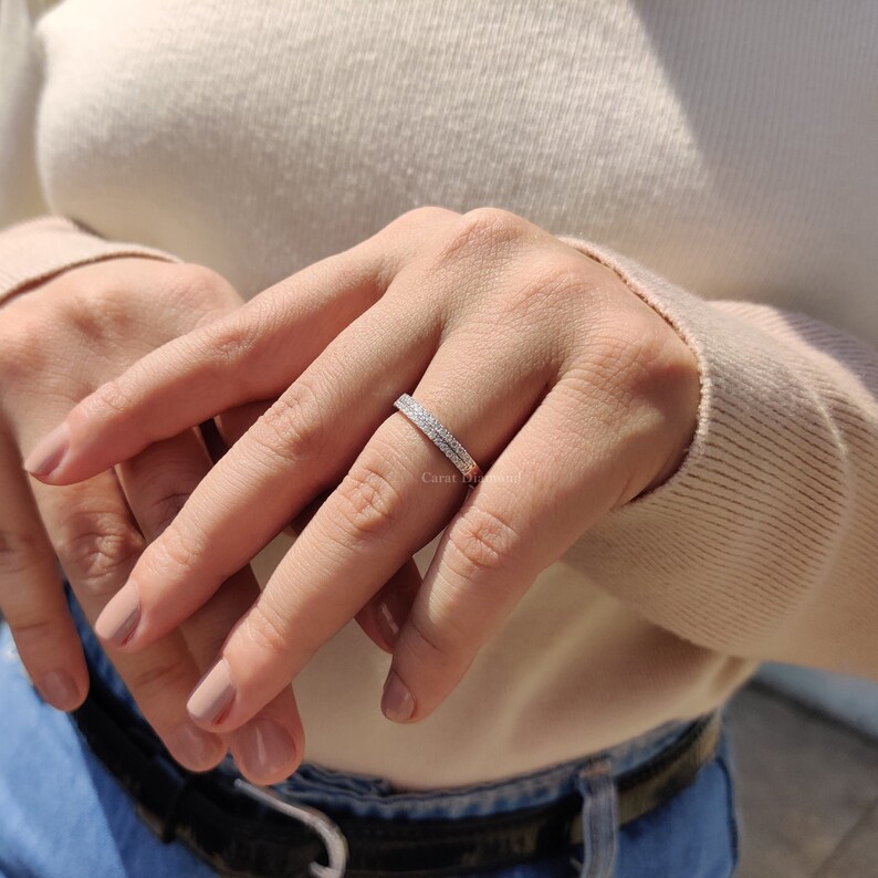 Moissanite Wedding Band Double Row Pave Half Eternity Band - Etsy