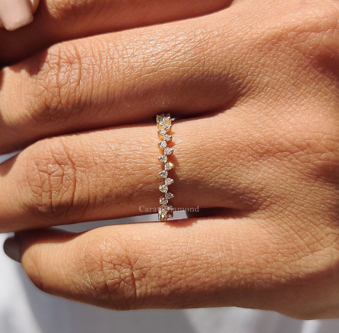 Lab Grown Diamond Wedding Band, Zig Zag Half Eternity Band, 0.19 CT ...