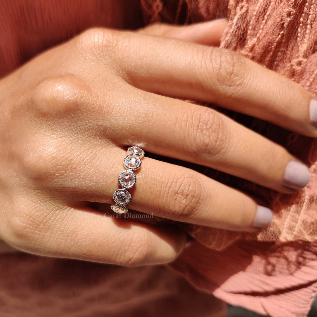 Milgrain Bezel Set Wedding Band Fantastic Five Stone Half - Etsy