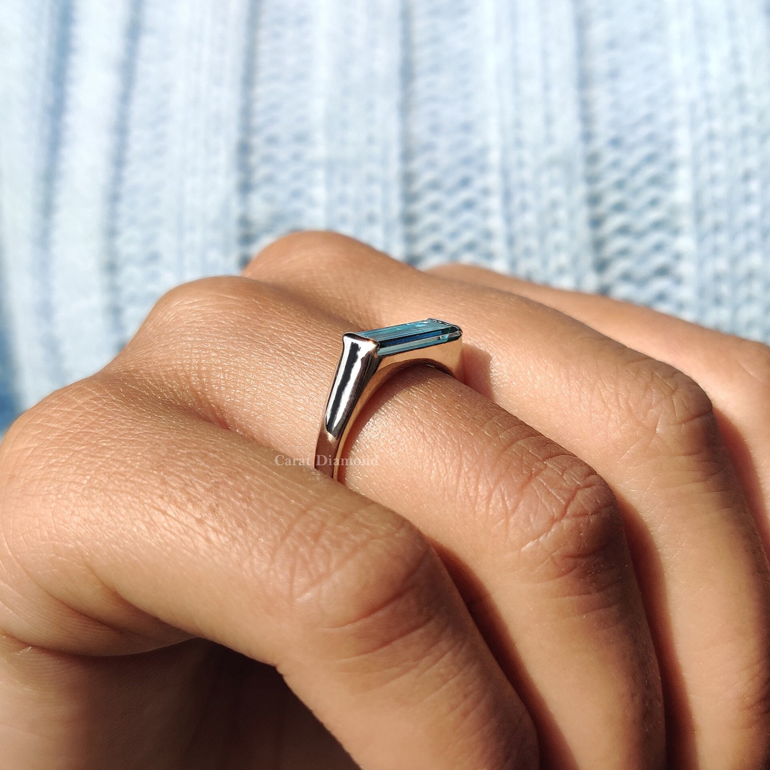 East to West Bar Set Wedding Ring 1.27 CT Cyan Blue Color - Etsy