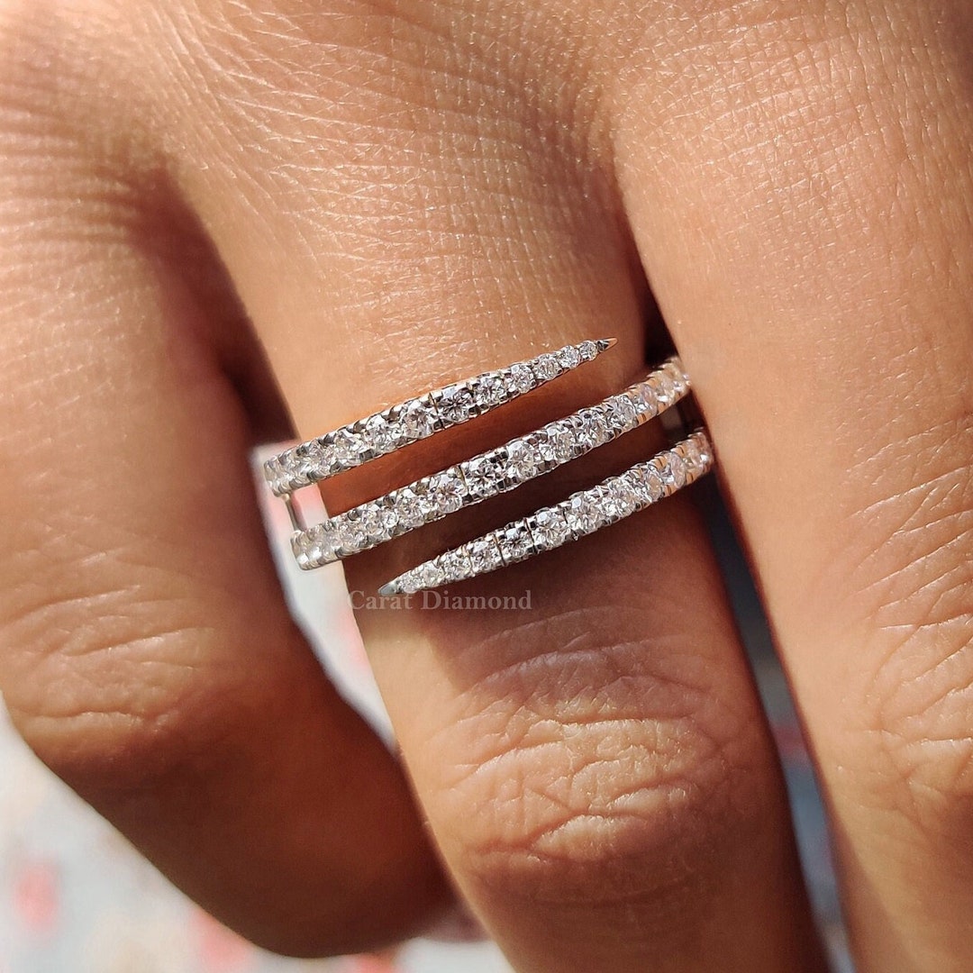 Round Moissanite Spiral Band, 0.69 TW Round Colorless Moissanite Half Eternity Wedding Band ...