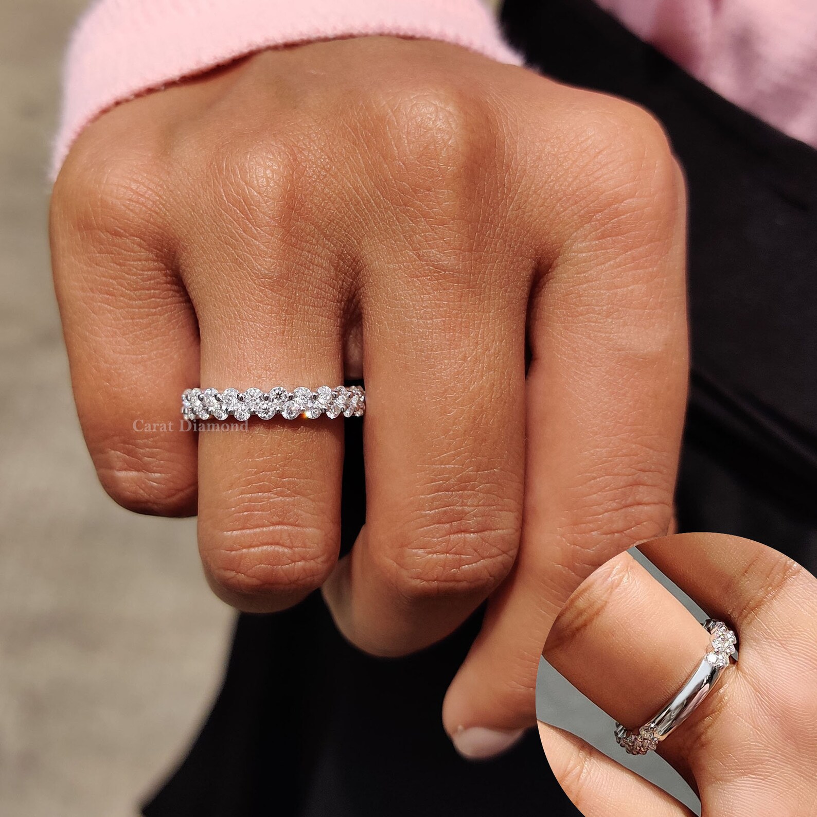 Double Row Eternity Band 2.00 MM Round Cut Colorless - Etsy