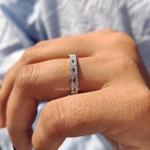 Double Row Pave Band, Marquise Shape Outline Band, Round Cut Lab Grown ...